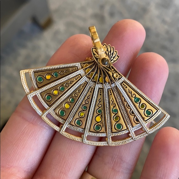 Jewelry | Vintage Gold Enamel Folding Fan Pinpendant | Poshmark